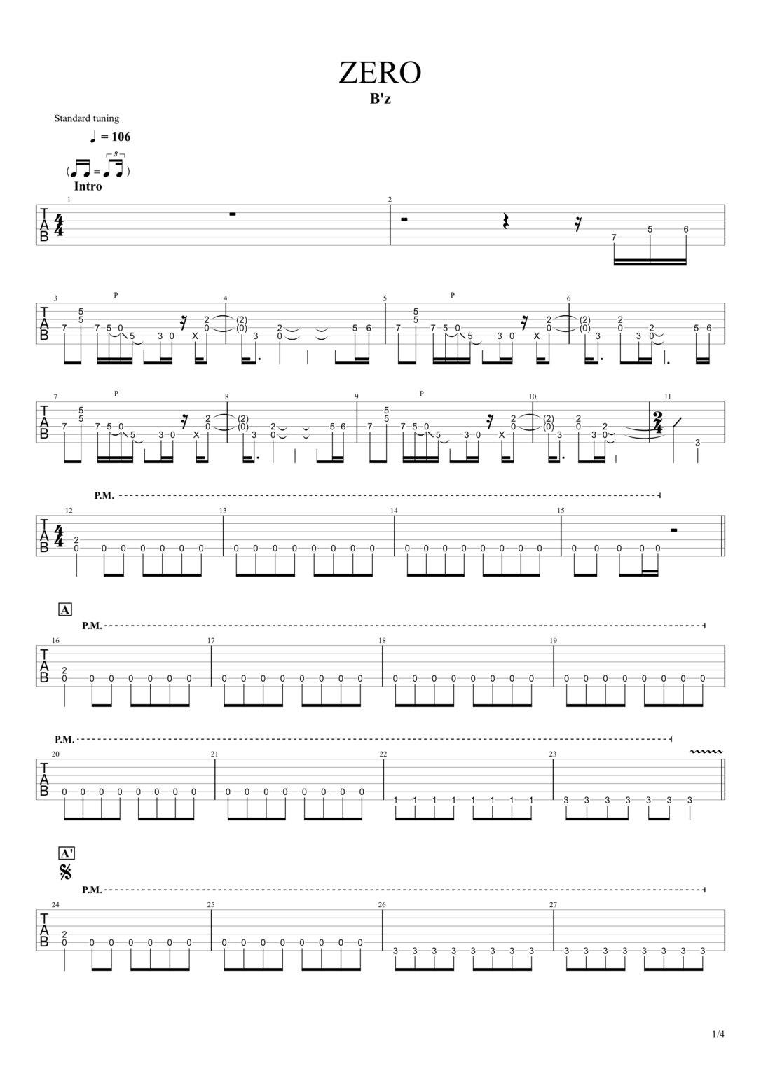 【ZERO／B’z】無料ギターTAB譜｜リードギターほぼ完コピVer.【ラップのところもあるよ】 | Easy-Guitar-Net