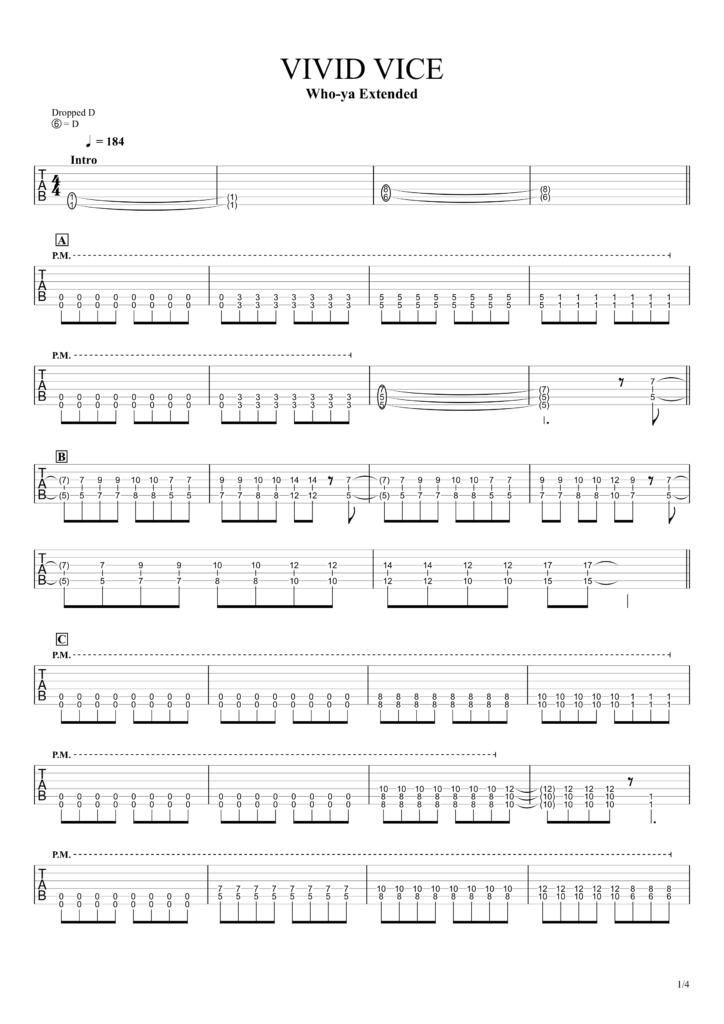 【VIVID VICE／Who-ya Extended】無料ギターTAB譜｜リードギターざっくり完コピVer. | Easy-Guitar-Net